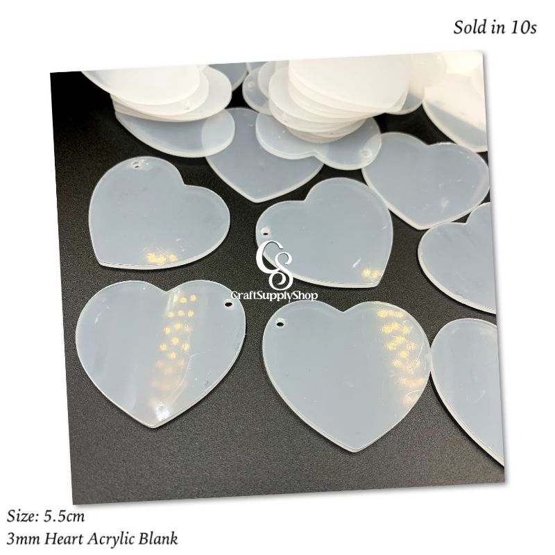 5.5cm Heart Acrylic Keychain Blanks – 10pcs - CraftSupplyHQ