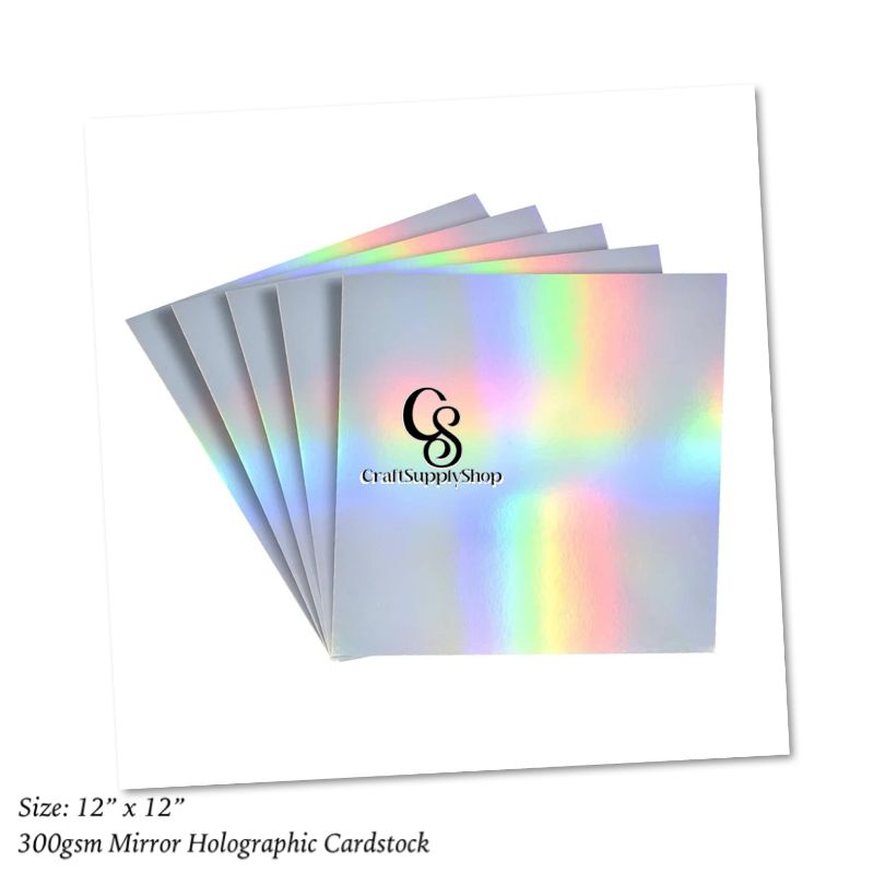 300gsm Mirror Holographic Silver Cardstock – 1pc - CraftSupplyHQ