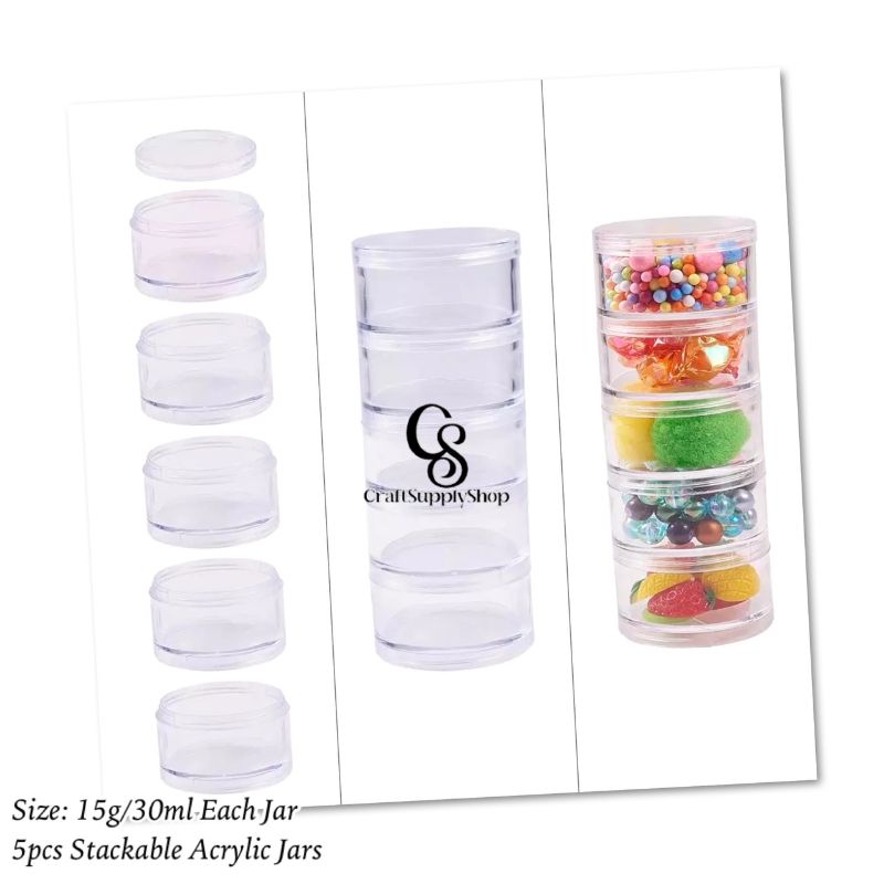 5pc Stackable Acrylic Jars/Container - CraftSupplyHQ