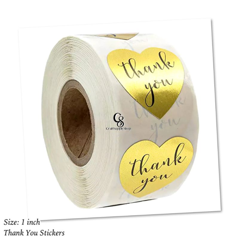 Thank You Heart Gold Foil Sticker Roll Craftsupplyhq